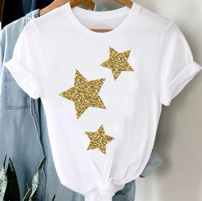 Camiseta Estrellas Doradas Escarchadas – okeyecuador